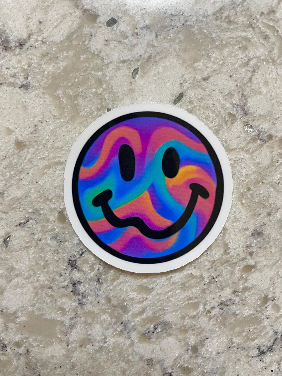 Retro Trippy Smiley Face Sticker L Gloss or Holographic Laminate L ...