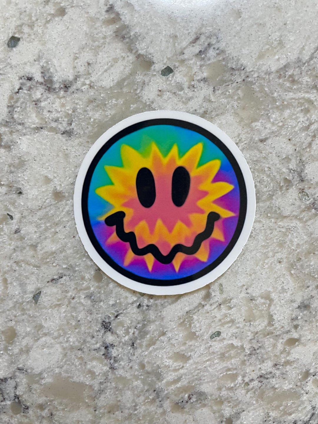 Bursting Sun Trippy Smiley Face Sticker L Gloss or Holographic Laminate ...