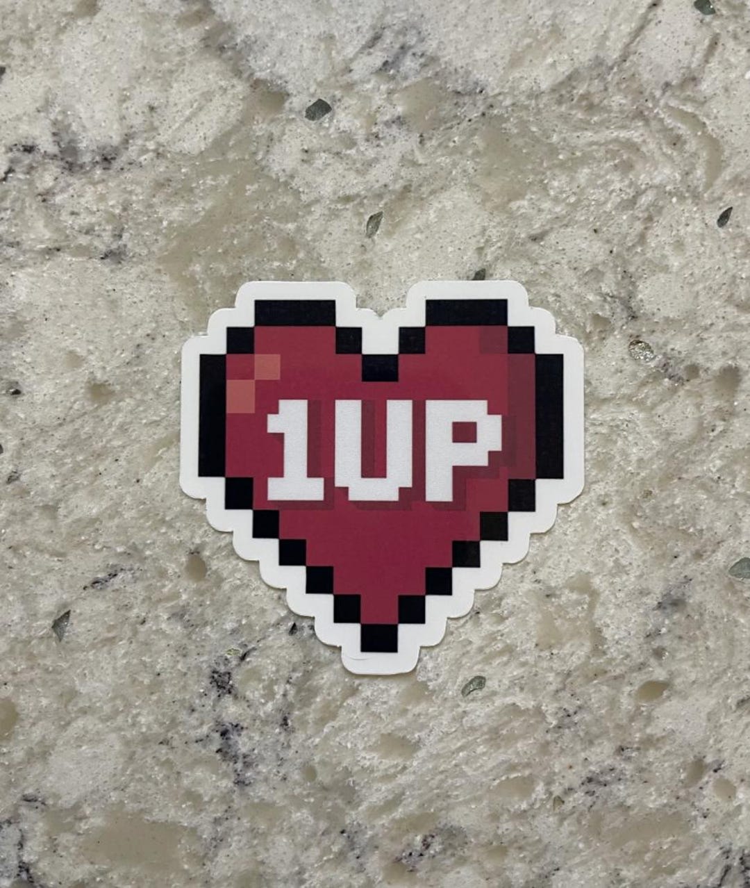 Pixel 1UP Heart Sticker L Gloss or Holographic Laminate L Waterproof ...