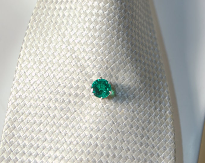 18K Yellow Gold and Emerald Cut Emerald Tie Tack - Etsy