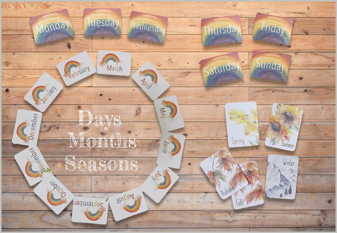 DIGITAL Days of the Week Months of the Year Seasons Cards - Etsy