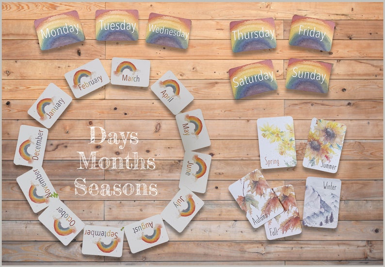 DIGITAL Days of the Week Months of the Year Seasons Cards - Etsy