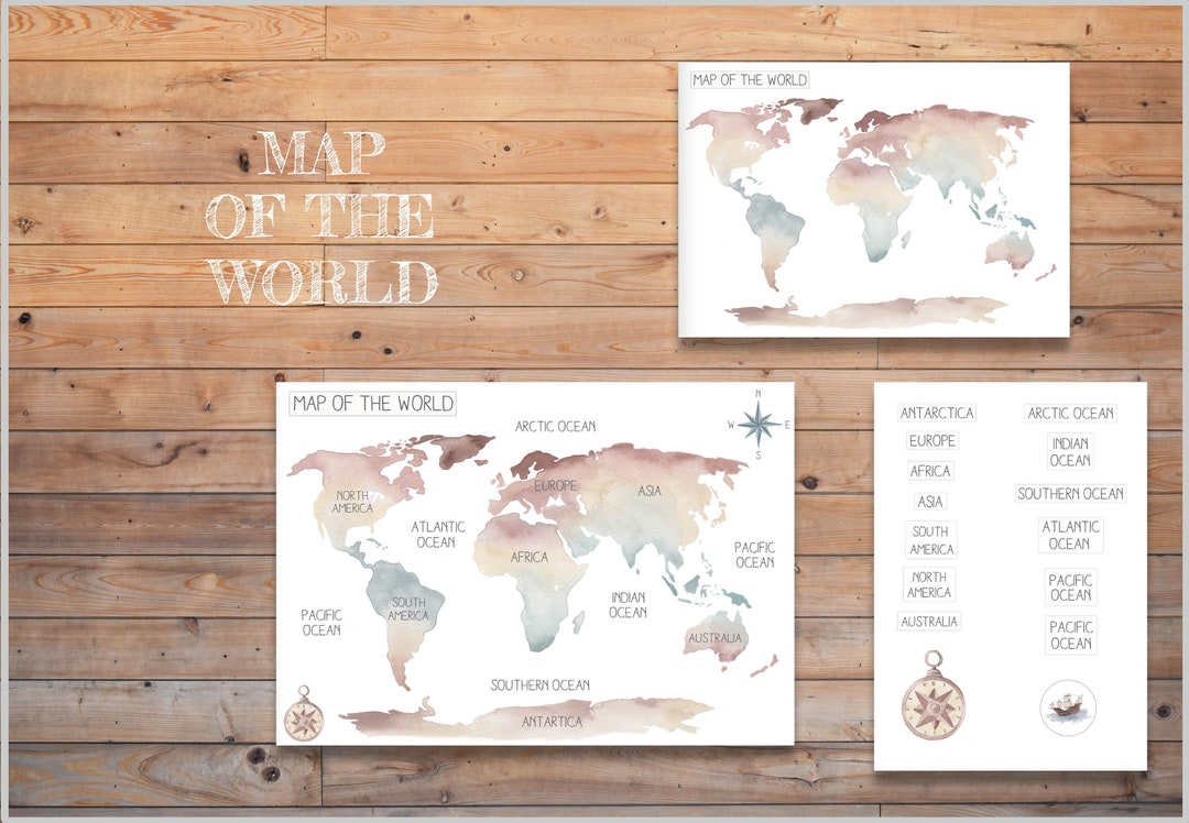 Watercolor World Map Print | Educational Geography Poster | Digital ...