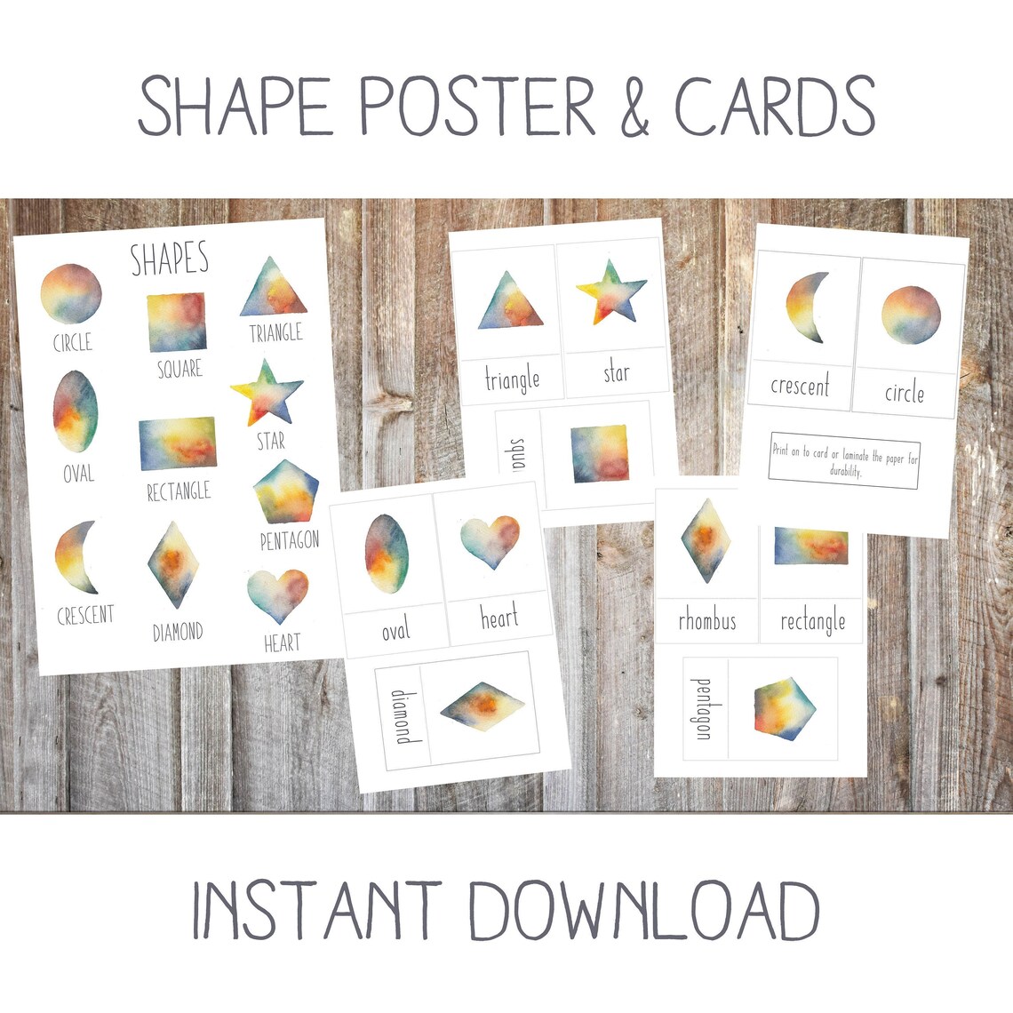 DIGITAL Shapes Poster and Match Set Montessori Materials - Etsy