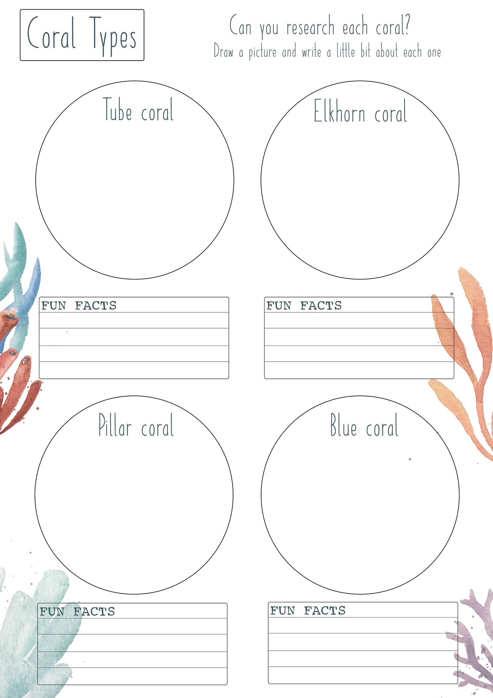 DIGITAL Coral reef educational pack coral reef worksheet | Etsy