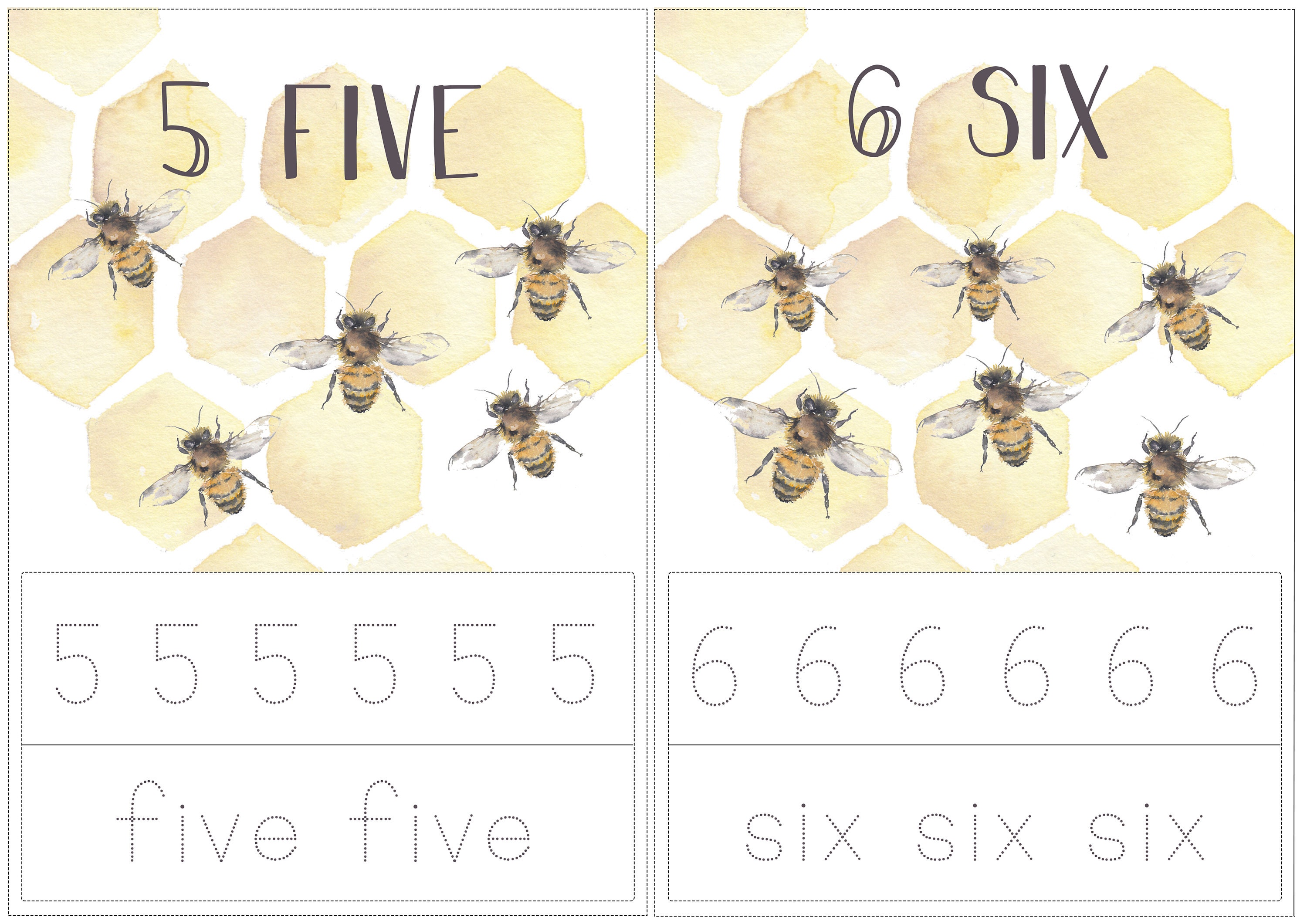 Bee Number Poster & Tracing Cards | Preschool Math (digital Download ...