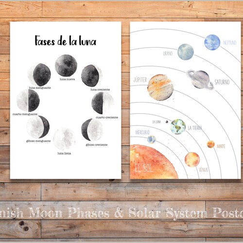 DIGITAL Spanish Moon Phases and Solar System Montessori - Etsy