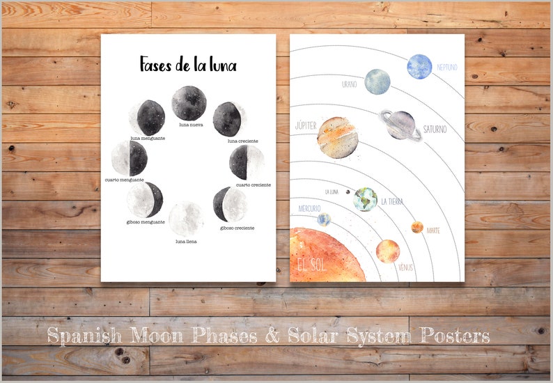 DIGITAL Spanish Moon Phases and Solar System Montessori - Etsy