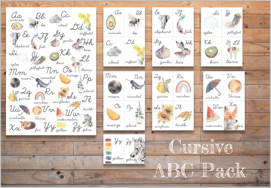Digital Cursive ABC Poster & Flash Cards | Printable Handwriting ...