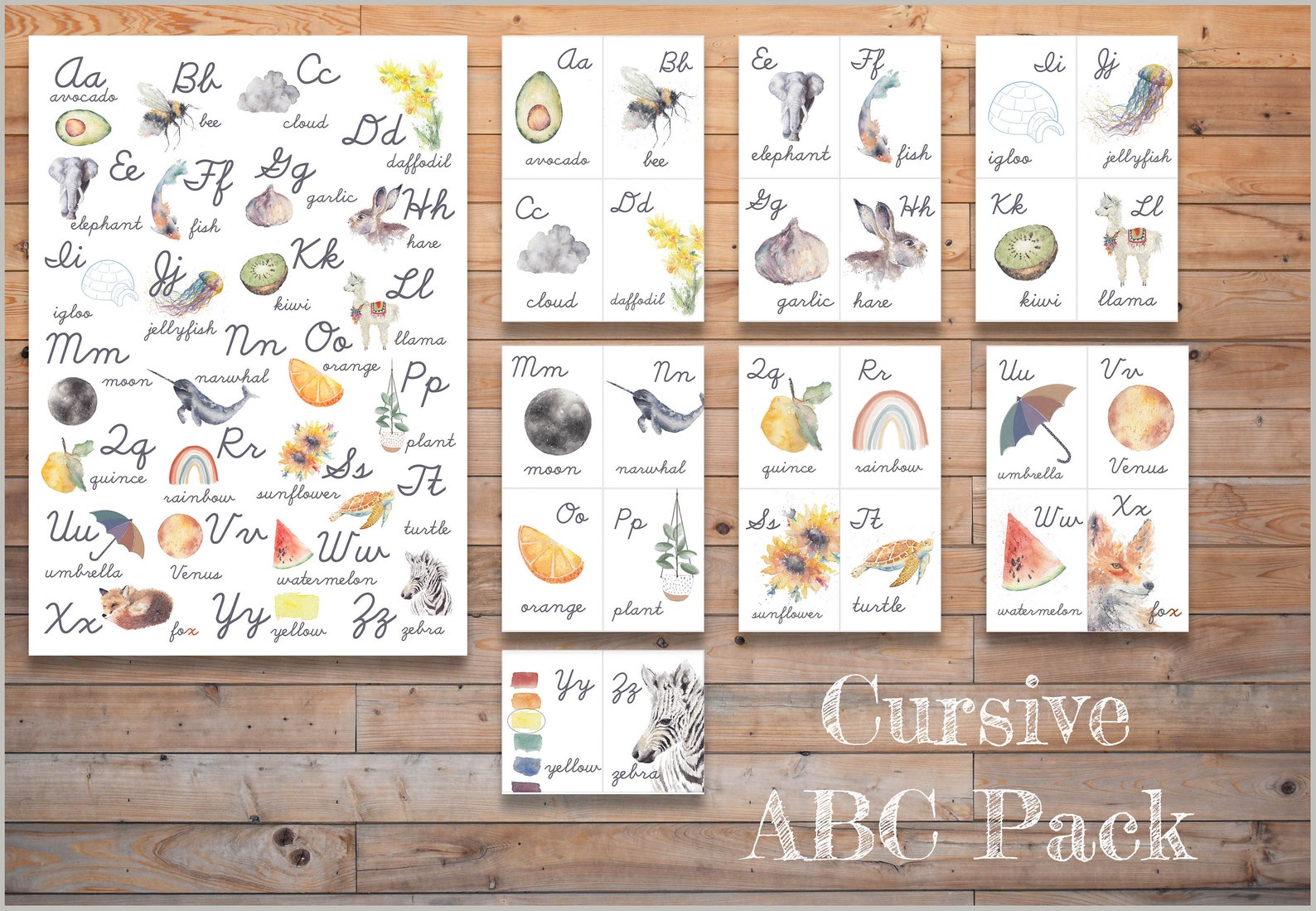 DIGITAL Cursive ABC Poster and Cards Montessori Materials - Etsy