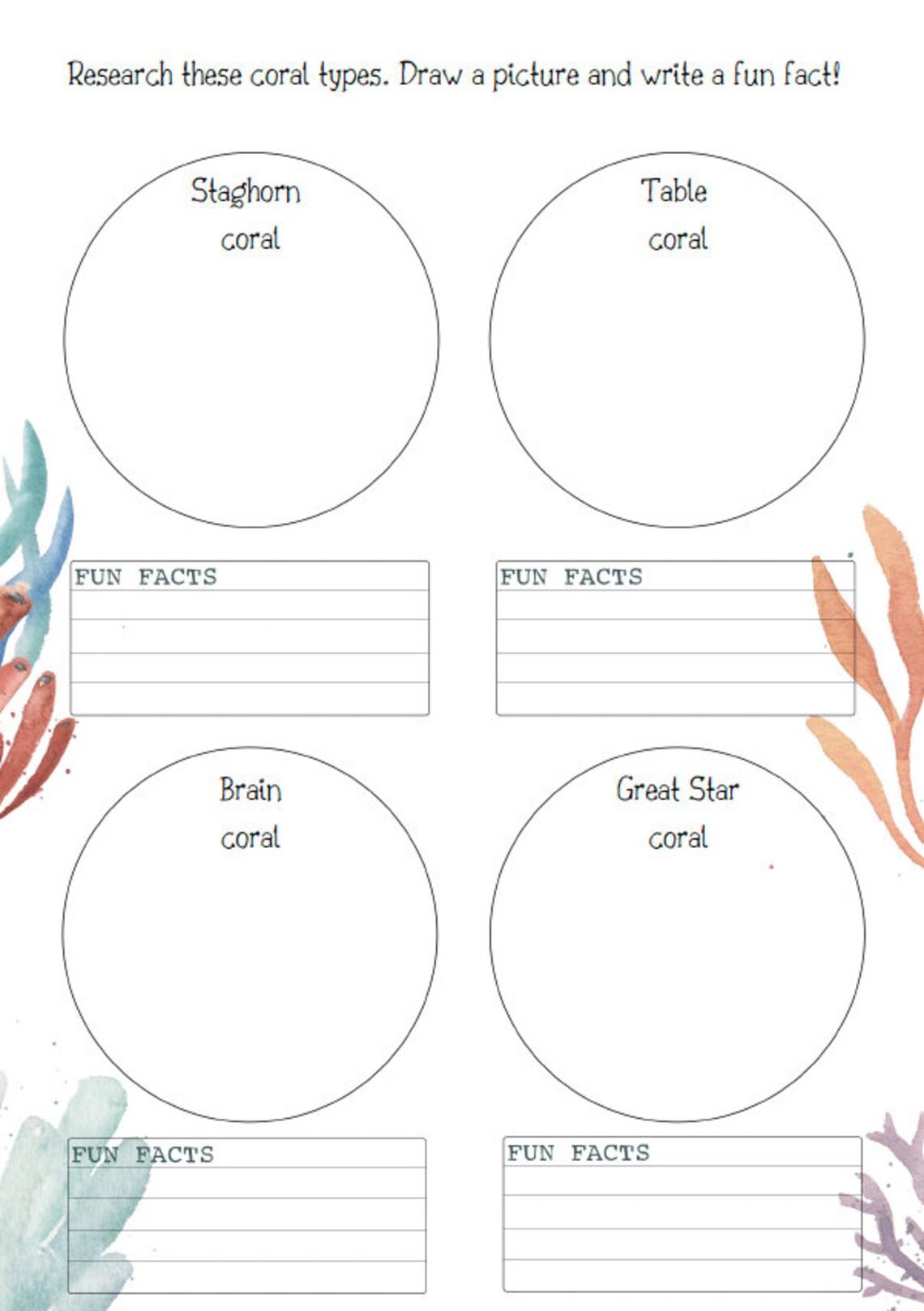 DIGITAL Coral Reef Educational Pack Coral Reef Worksheet - Etsy