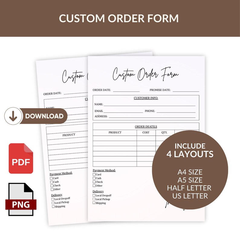 Custom Order Form Printable, Small Business Template (PDF & PNG) - Etsy