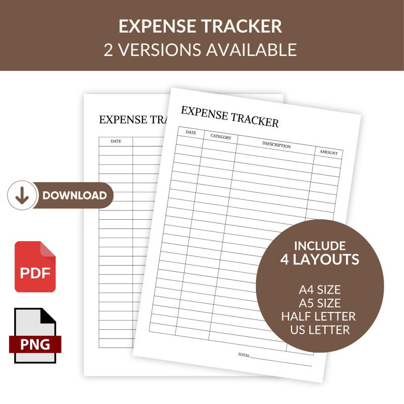 Expense Tracker Printable | Simple Budget Tracker | A4 A5 US Letter ...