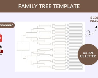 Editable 6th Family Tree Chart: 6 Generation Genealogy, Pedigree Chart ...