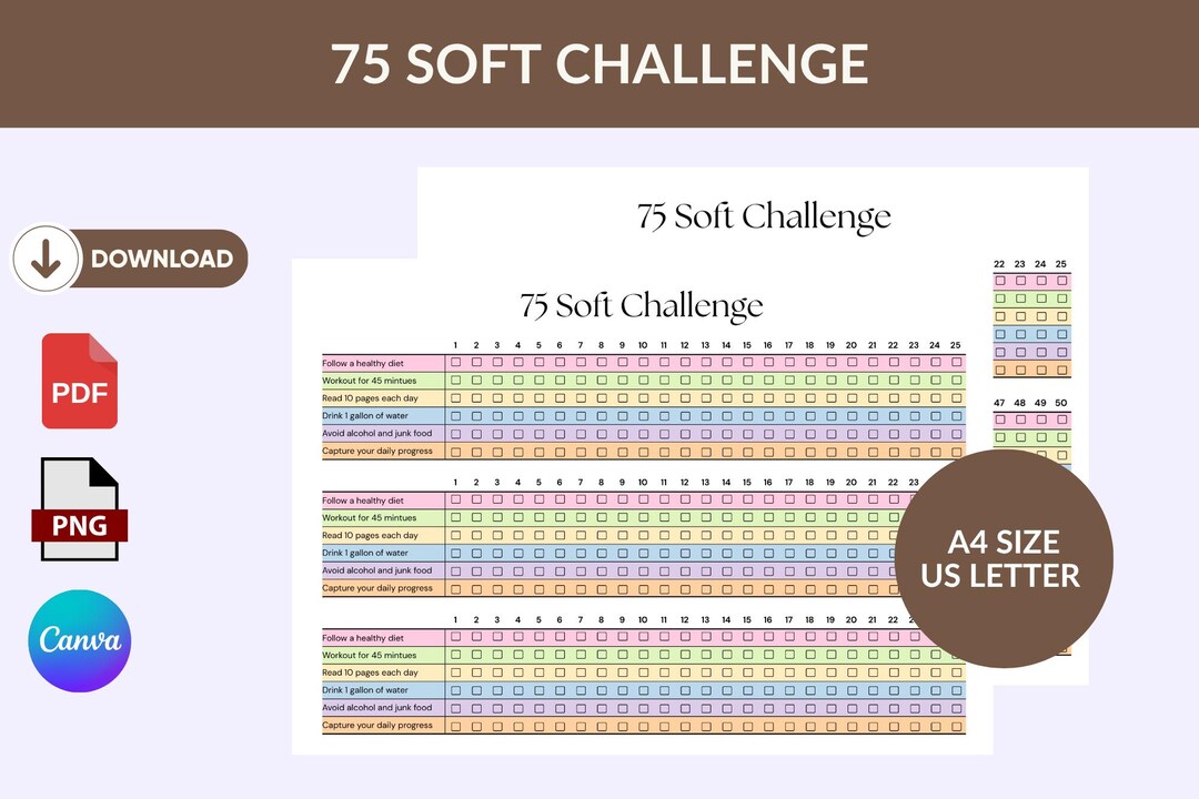 75 Soft Challenge Tracker: Daily Habit Checklist (digital Download) - Etsy