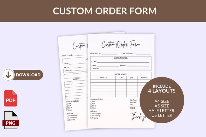 Custom Order Form Printable, Small Business Template (PDF & PNG) - Etsy