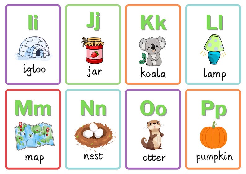 Colorful ABC Flashcards With Pictures | Printable Abecedary for Kids ...