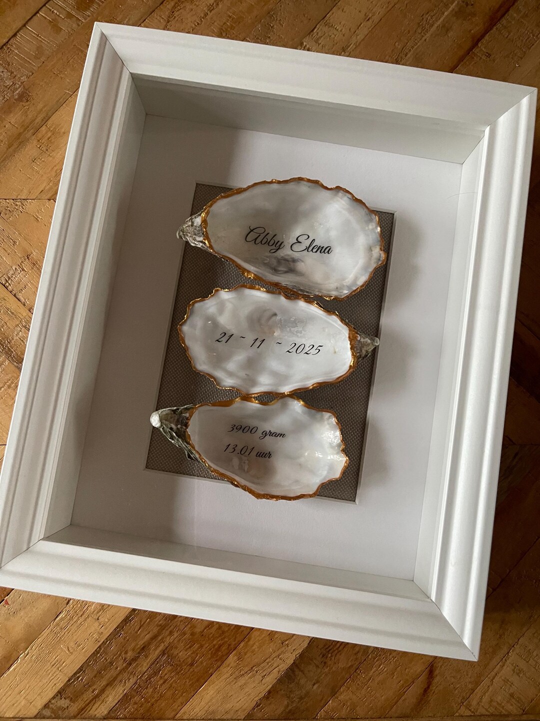 Personalized Oyster Shell Birth Keepsake Frame – Custom Newborn Name ...
