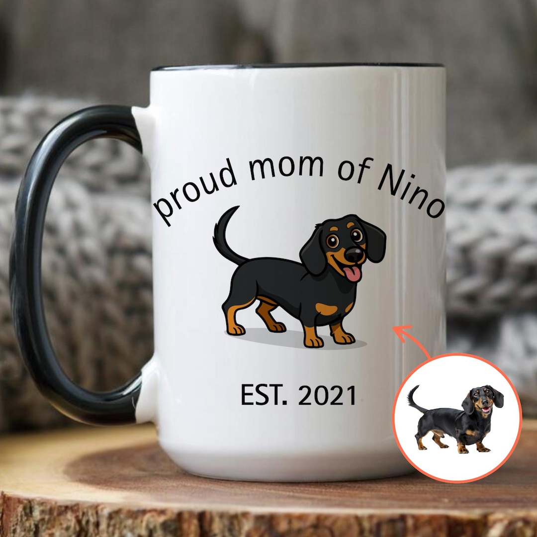 Cartoon Dog Mug With Name and Year, Custom Pet Illustration Coffee Cup ...