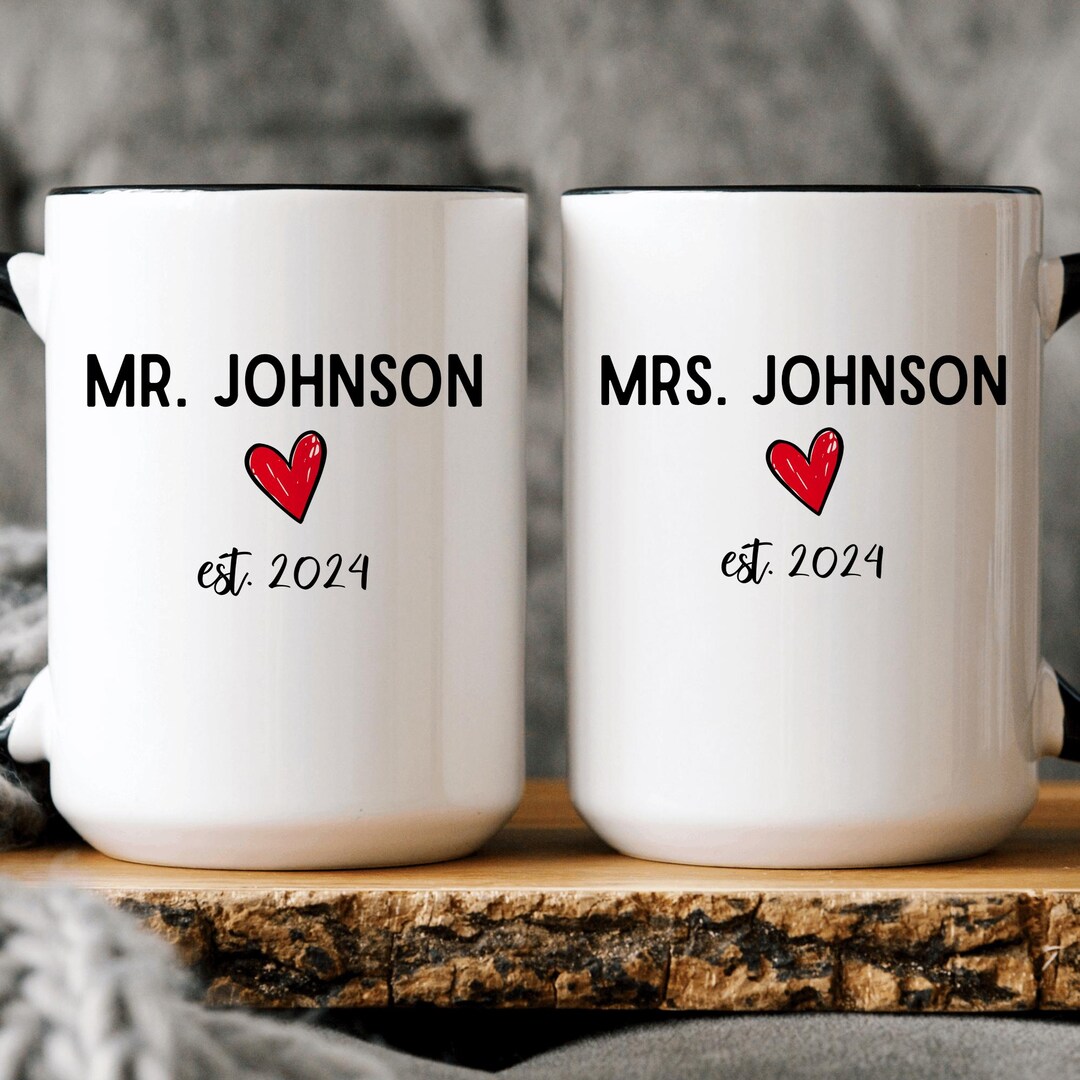 Personalized Mr and Mrs Mug Set With Last Name and Est Date, Custom ...