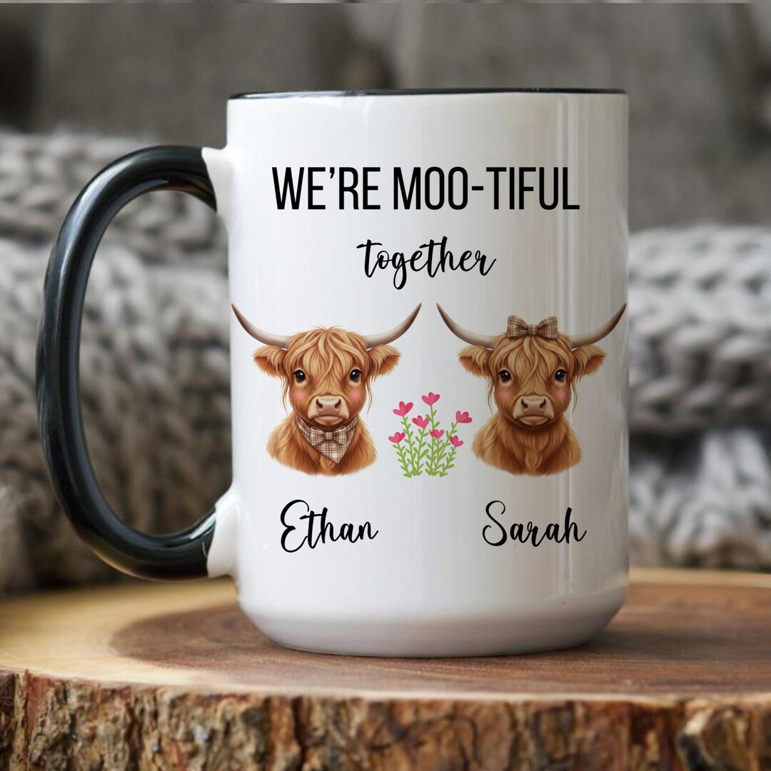Personalized Highland Cow Mug Set, We're Moo-tiful Together Gift ...