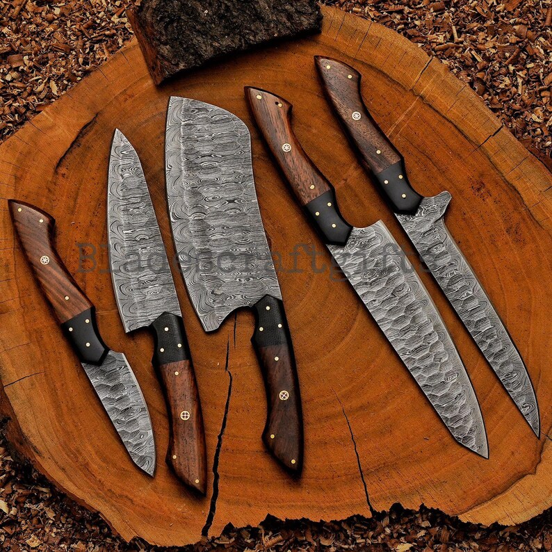 Handmade Damascus Chef Knife Set – Custom Kitchen Knives, Gift for Chef ...
