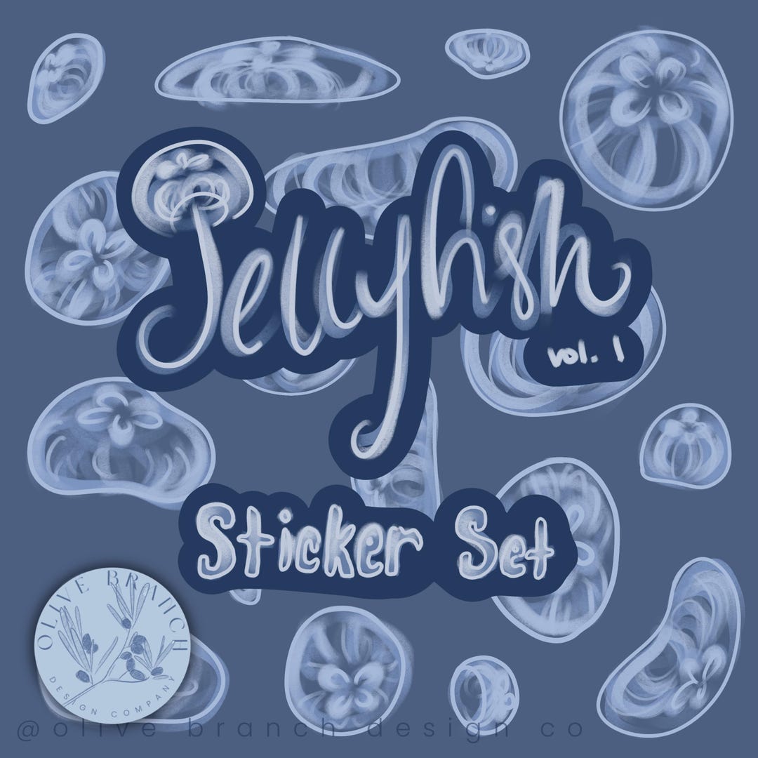 Glowing Jellyfish Digital Sticker Pack, Three Variations. Hand Drawn ...