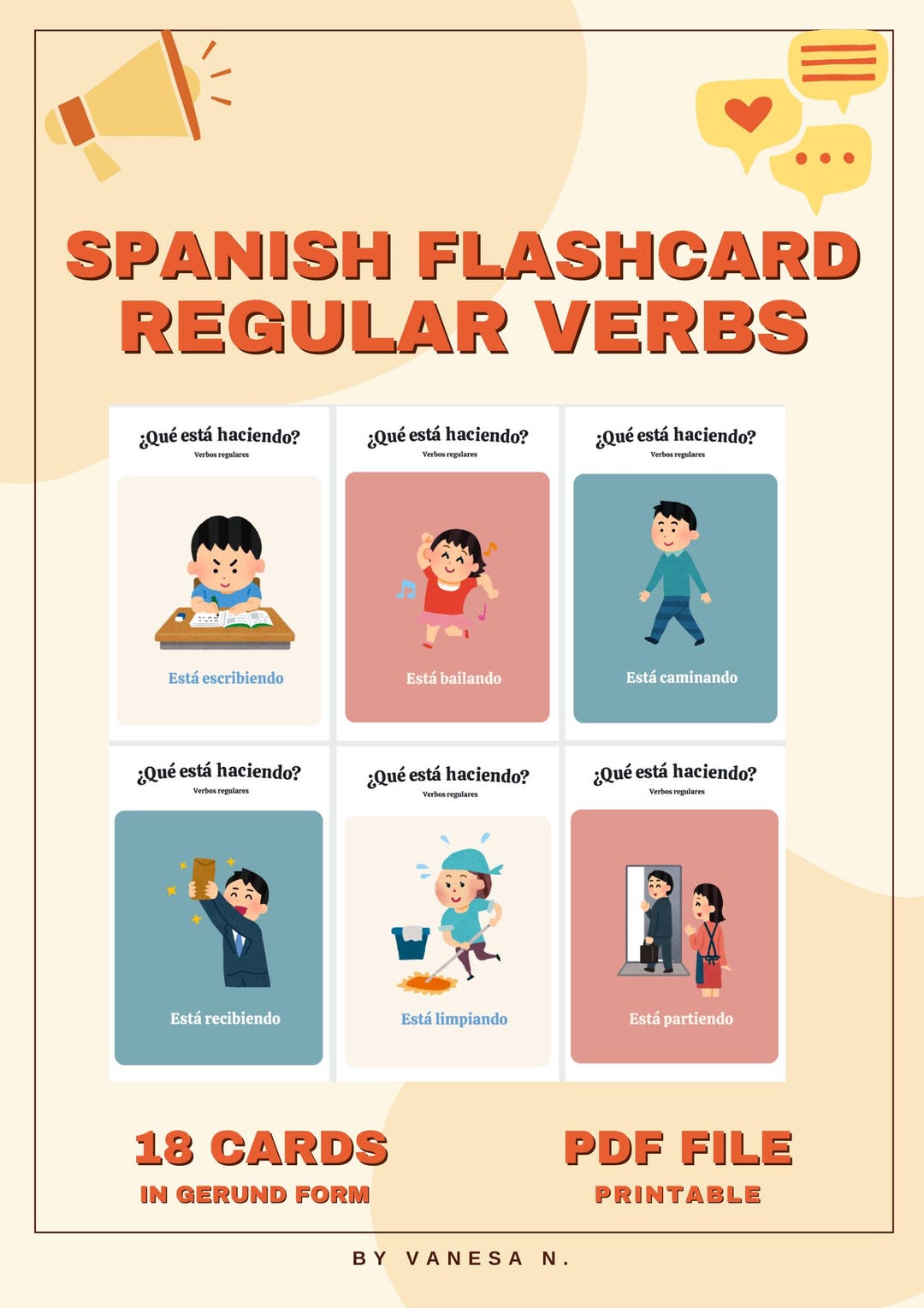 Spanish Gerund Regular Verb Flashcards | Printable Study Cards for ...