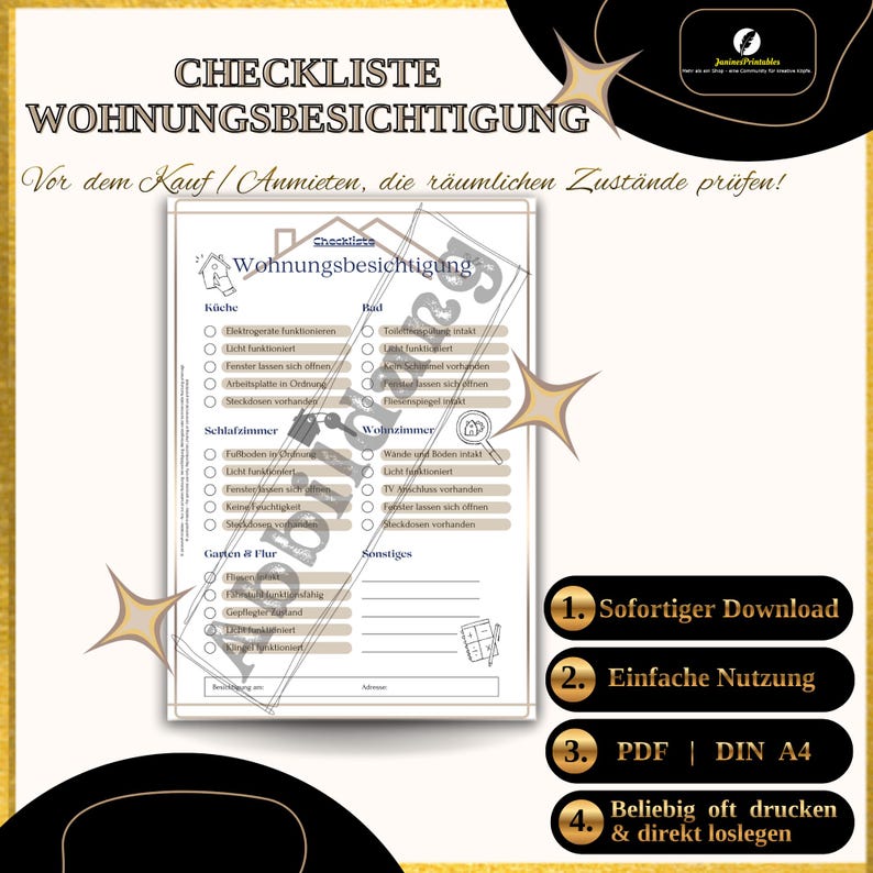 Apartment Viewing Checklist | PDF Template DIN A4 | Evaluate Apartment ...