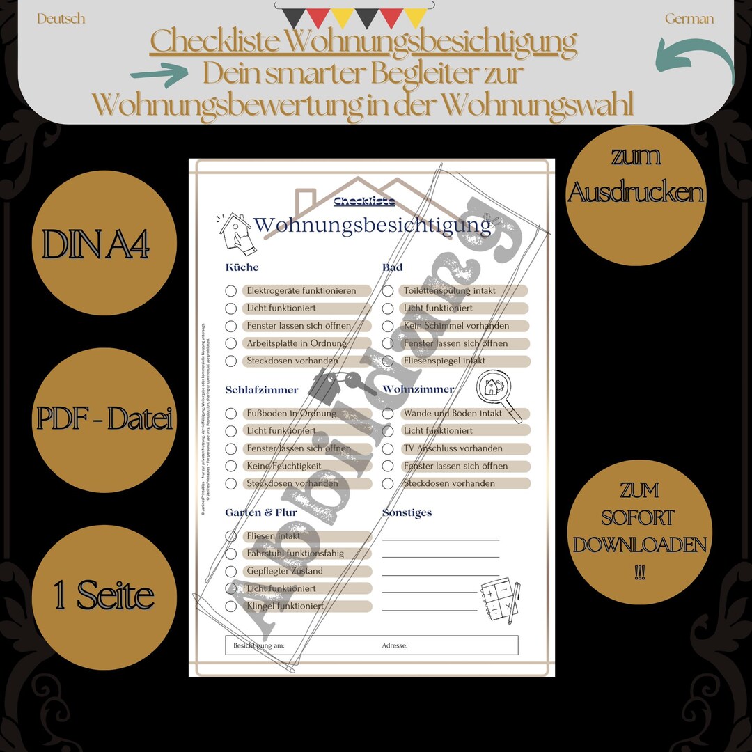 Apartment Viewing Checklist | PDF Template | DIN A4 | Beige Design ...