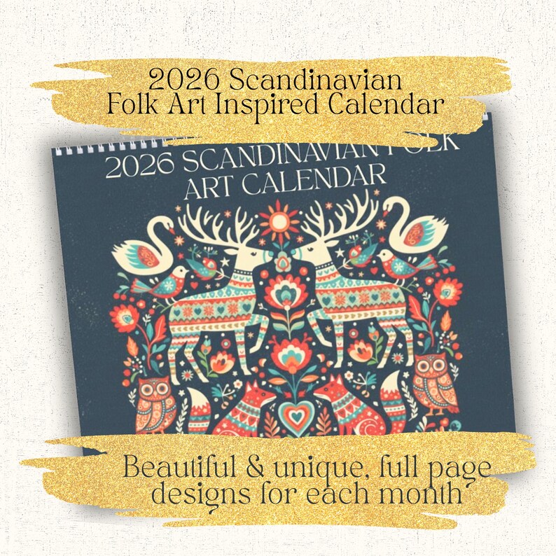 2026 Scandinavian Hygge Wall Calendar| 12-month Nordic Folk Art Home ...