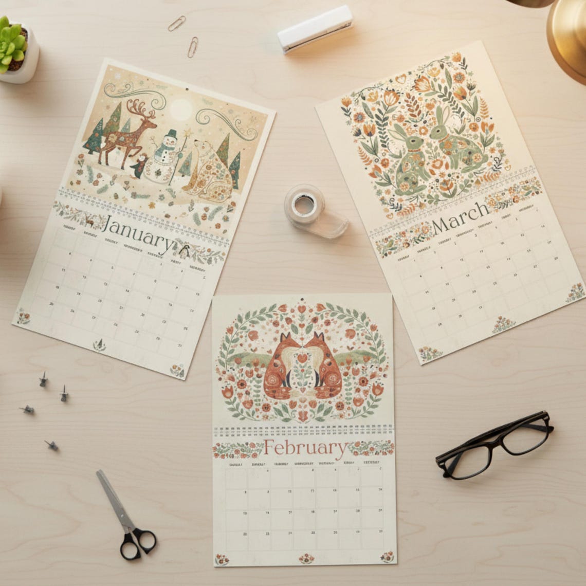 Scandinavian Hygge Wall Calendar| 12-month Nordic Folk Art Home ...