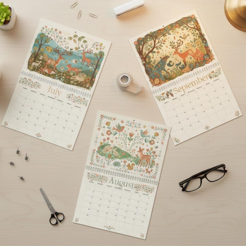 Scandinavian Hygge Wall Calendar| 12-month Nordic Folk Art Home ...