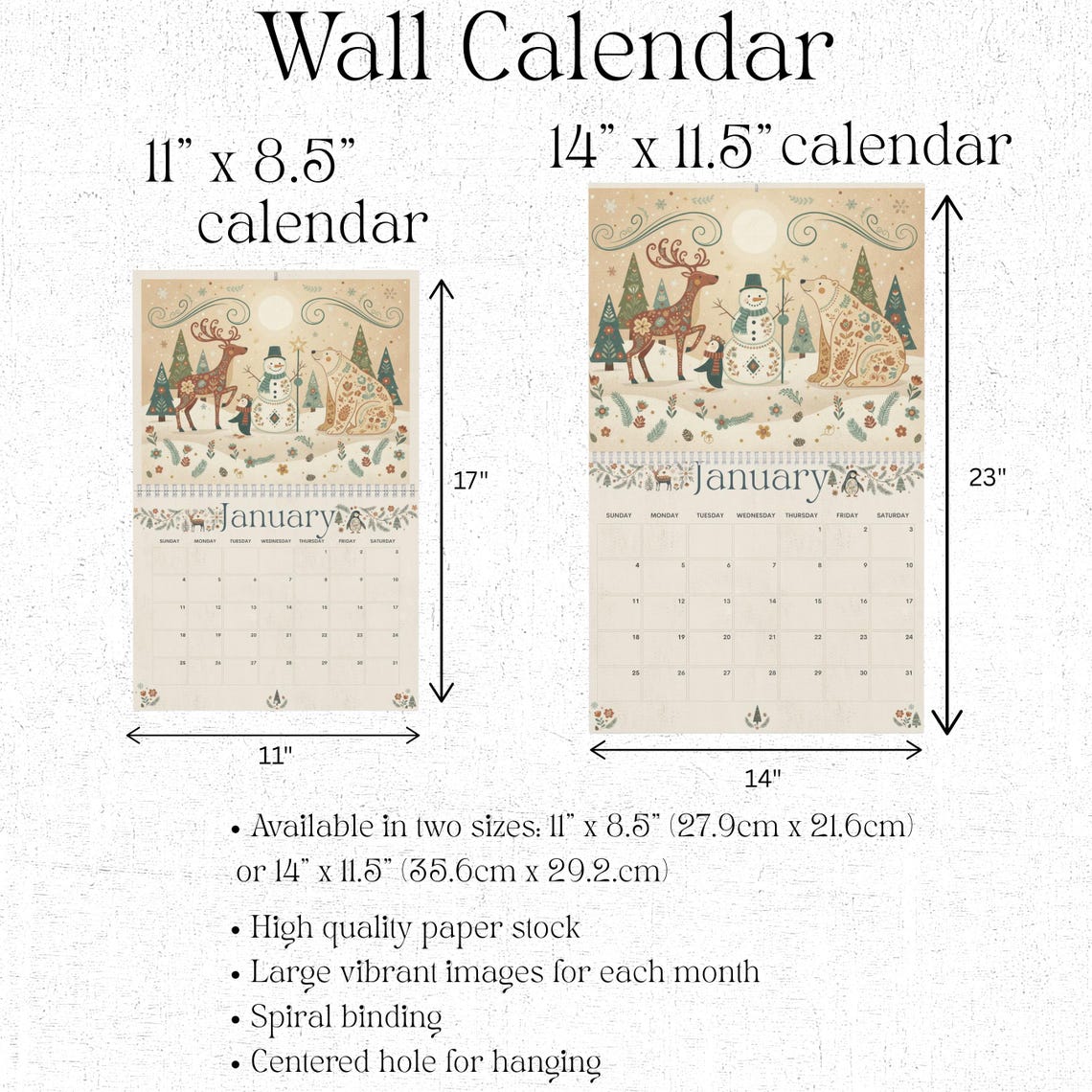 Scandinavian Hygge Wall Calendar| 12-month Nordic Folk Art Home ...