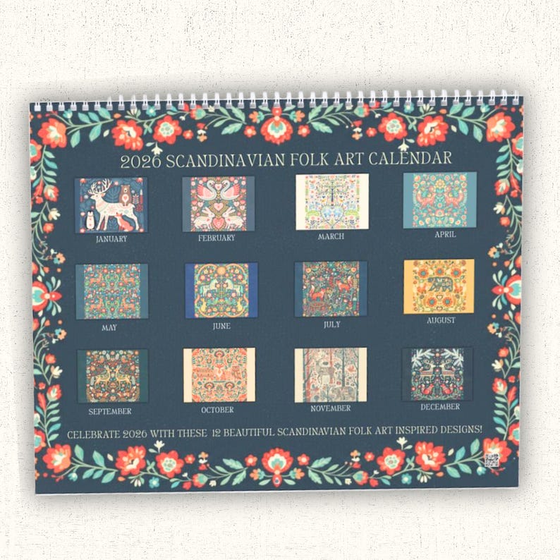 2026 Scandinavian Hygge Wall Calendar| 12-month Nordic Folk Art Home ...