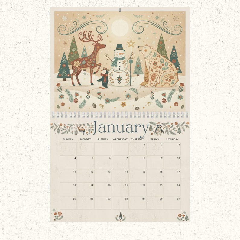 Scandinavian Hygge Wall Calendar| 12-month Nordic Folk Art Home ...
