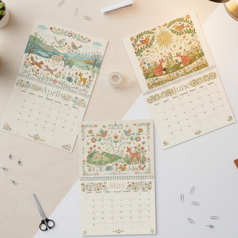Scandinavian Hygge Wall Calendar| 12-month Nordic Folk Art Home ...