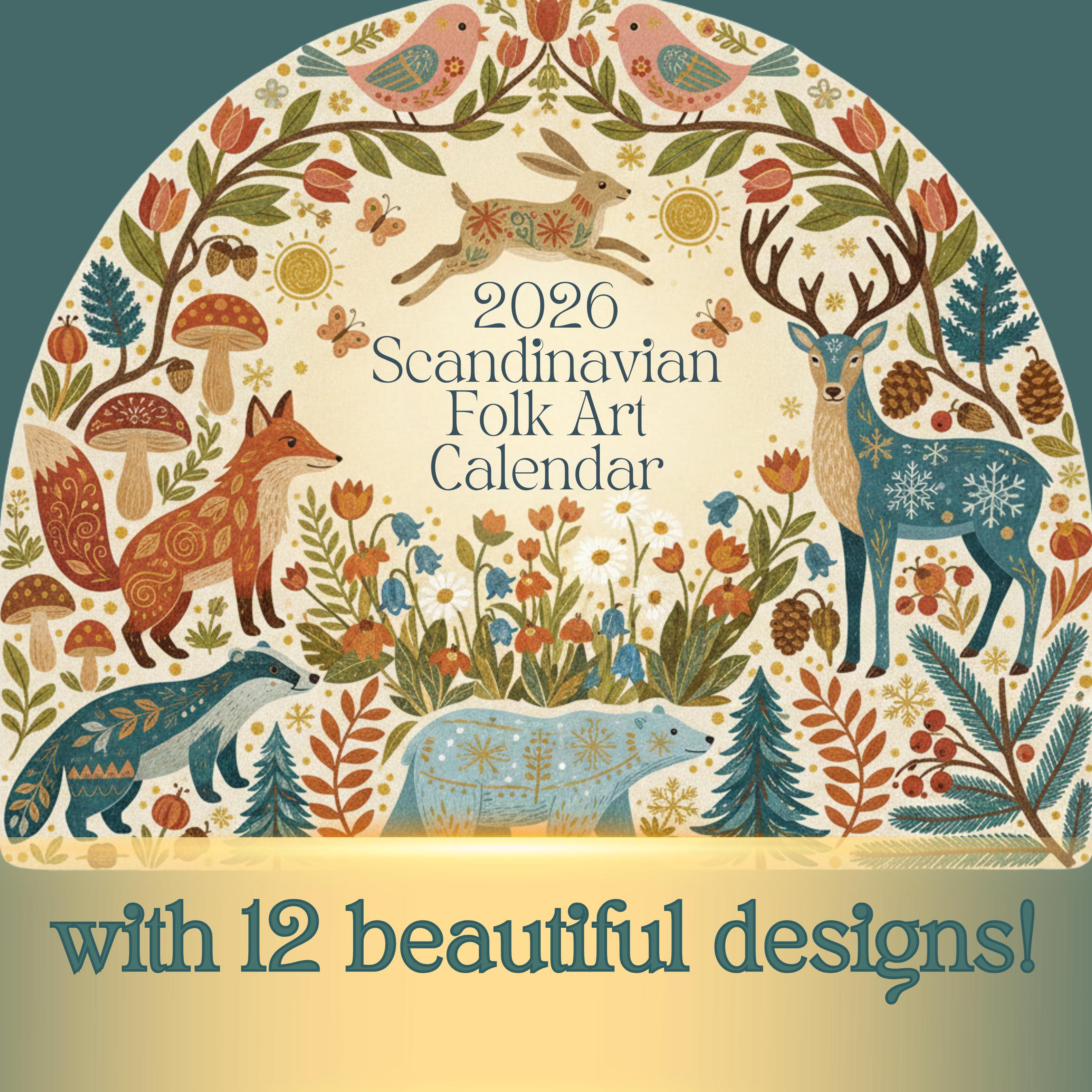 Scandinavian Hygge Wall Calendar| 12-month Nordic Folk Art Home ...
