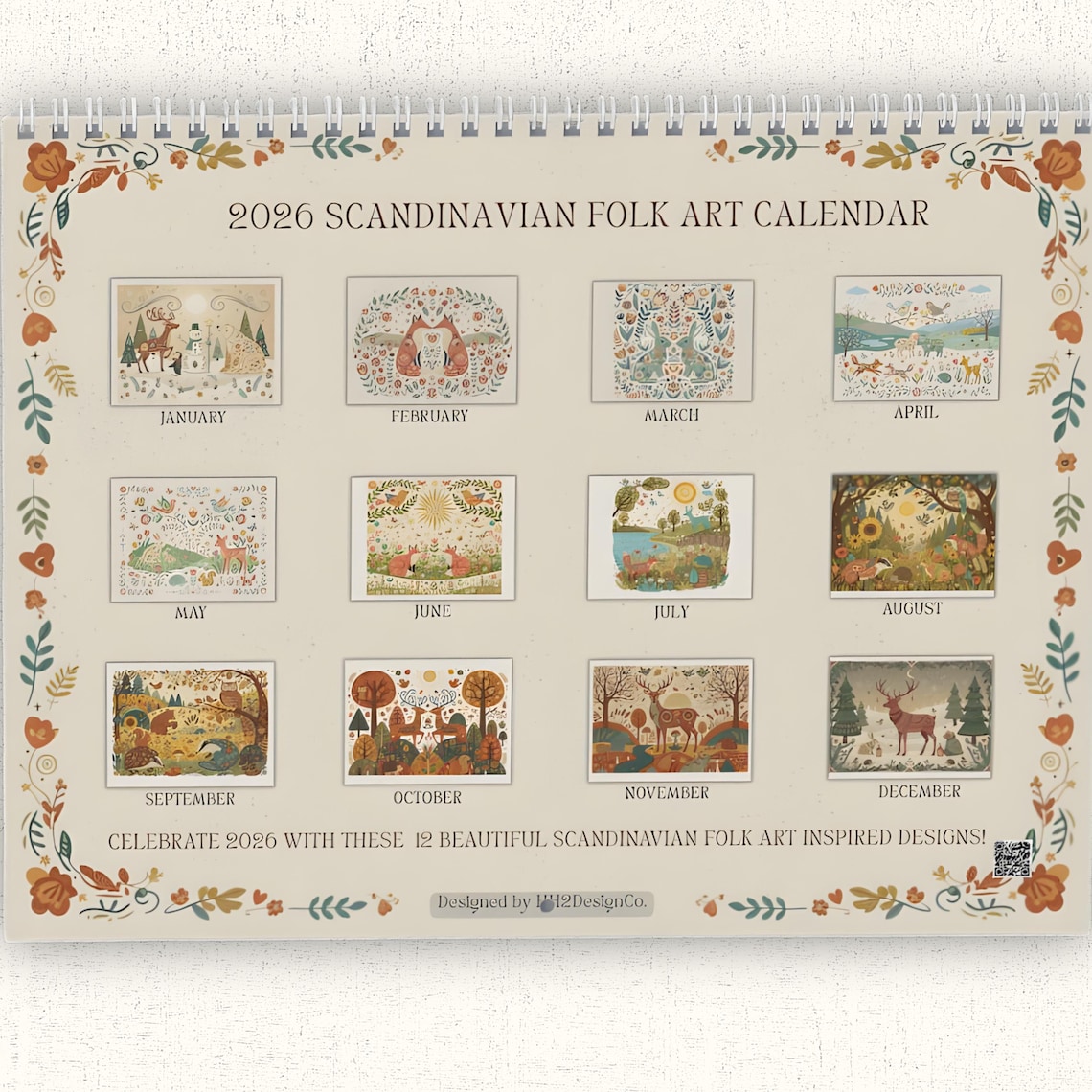 Scandinavian Hygge Wall Calendar| 12-month Nordic Folk Art Home ...