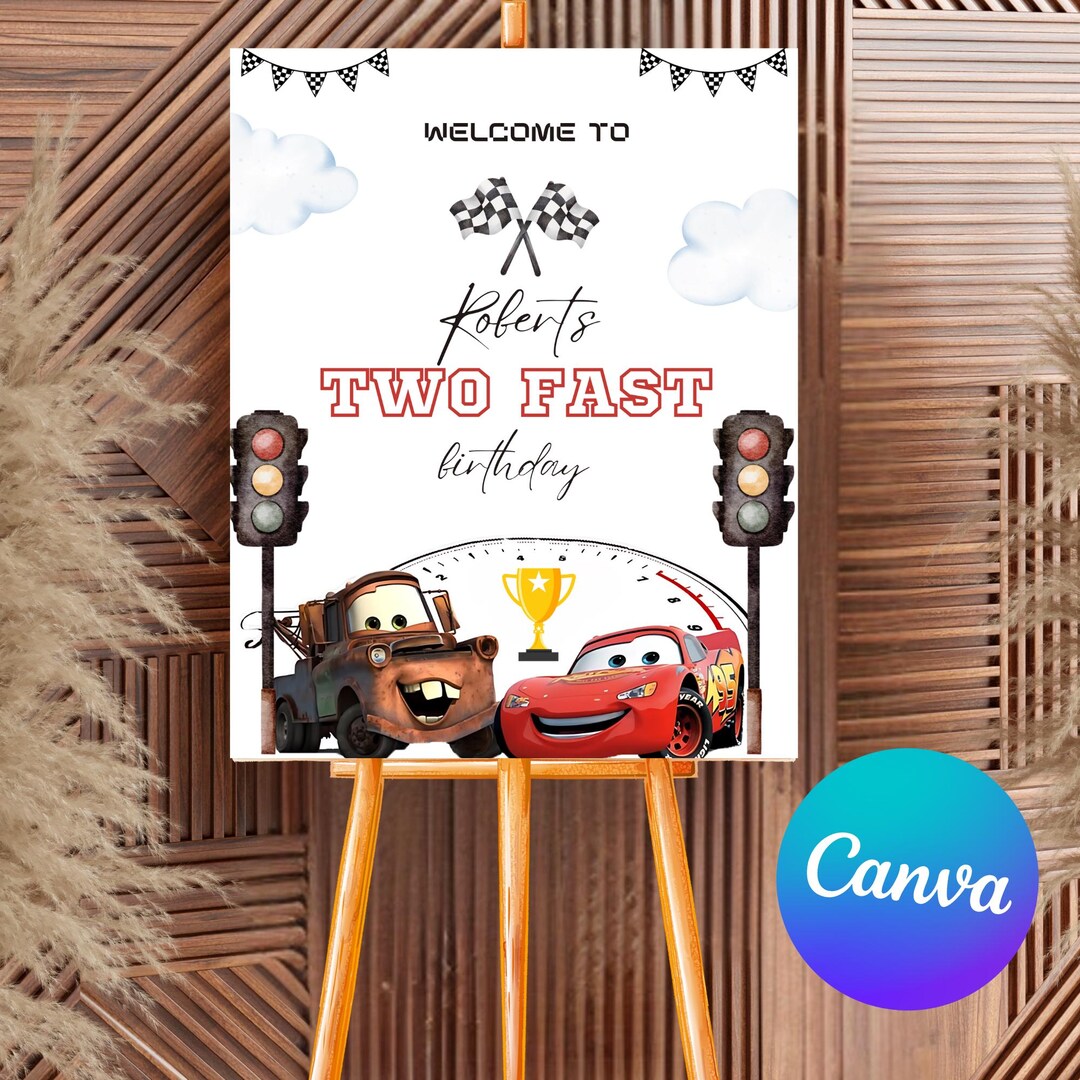 Cars Birthday Party Welcome Sign, Lightning Mcqueen Birthday Party ...