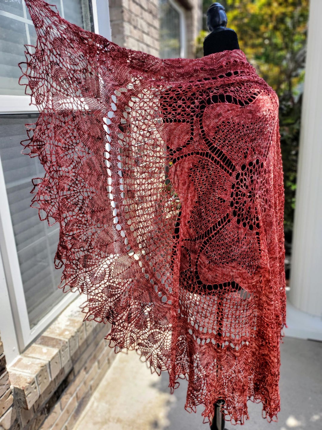 English Rose - Hand Knit Lace Shawl Large Circular Heirloom Focal Piece ...