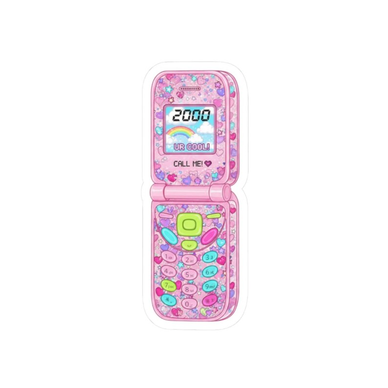 Y2K Pink Glitter Flip Phone Sticker | 90s Retro Decal - Etsy