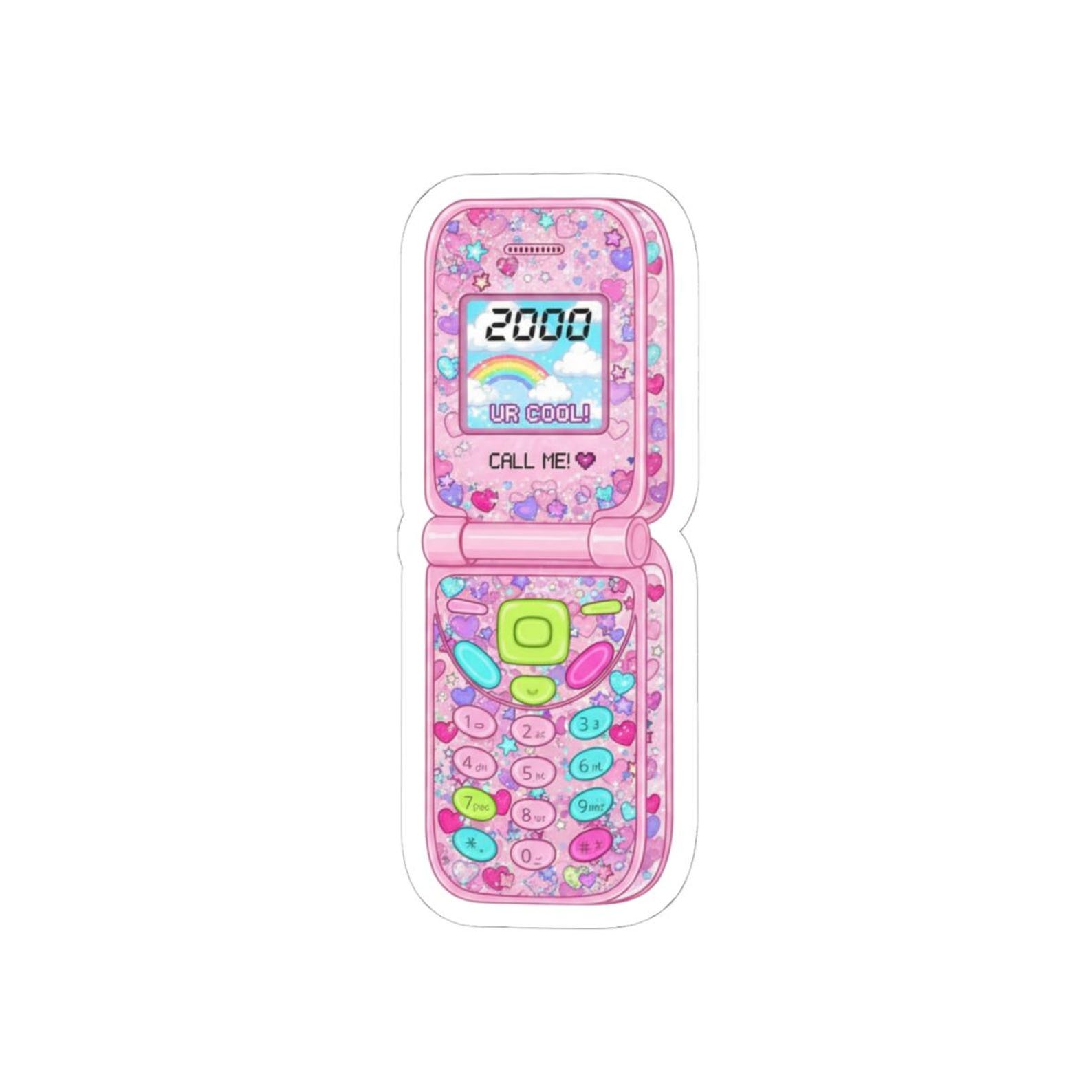 Y2K Pink Glitter Flip Phone Sticker | 90s Retro Decal - Etsy