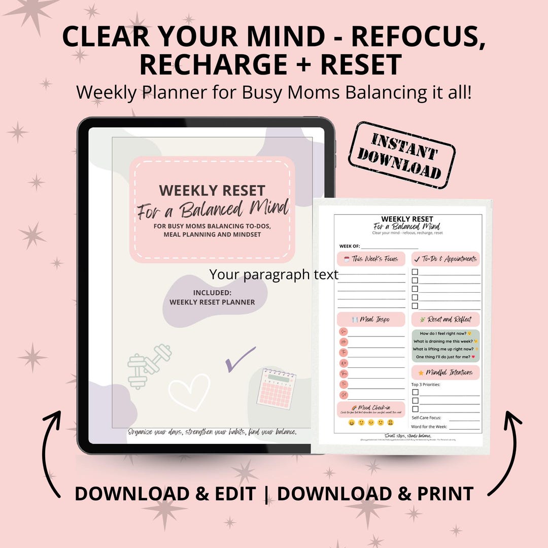Busy Mom Weekly Reset for a Balanced Mind | Digital Planner + Printable ...