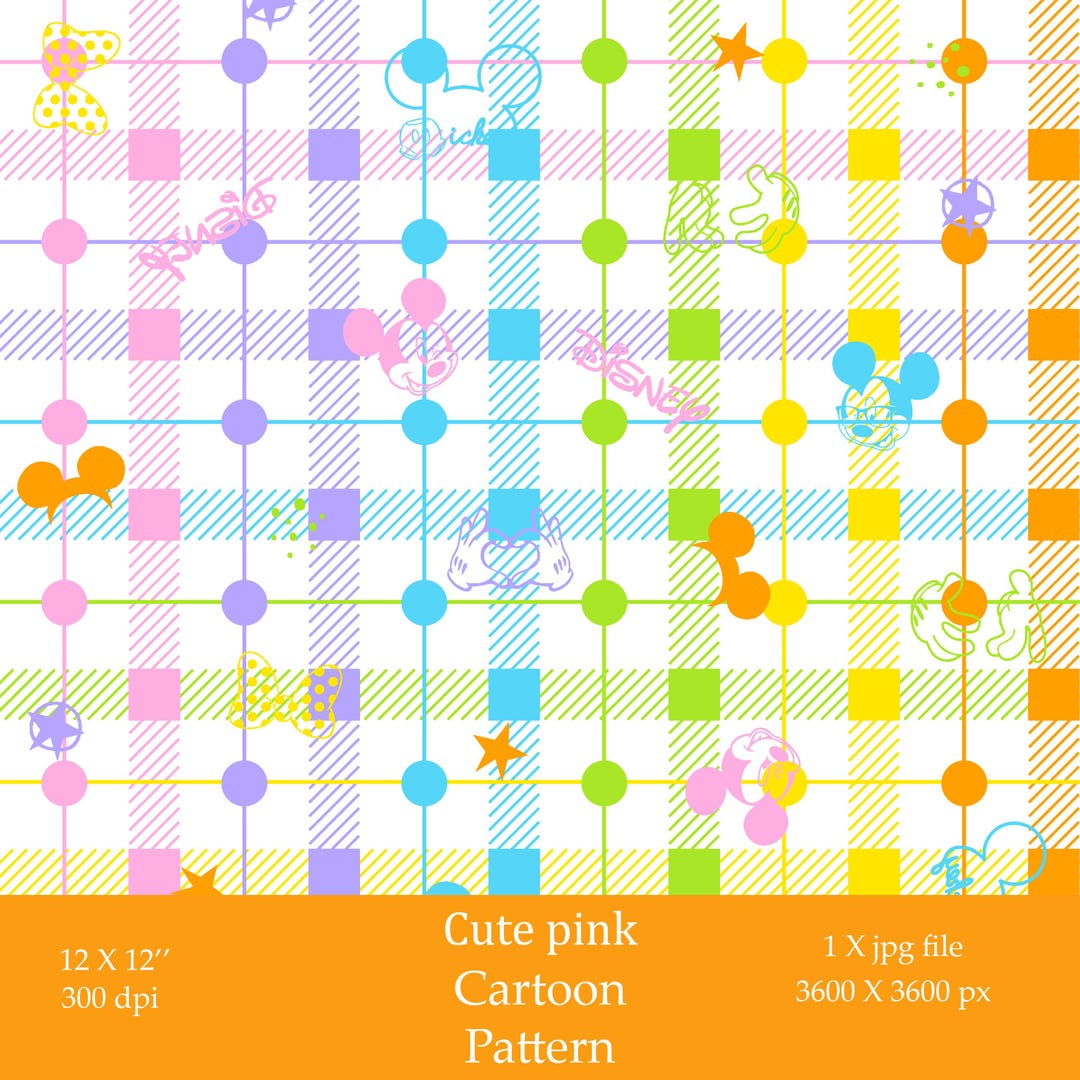 Colorful Disney-inspired Plaid Pattern Fabric – Mickey & Friends Design ...