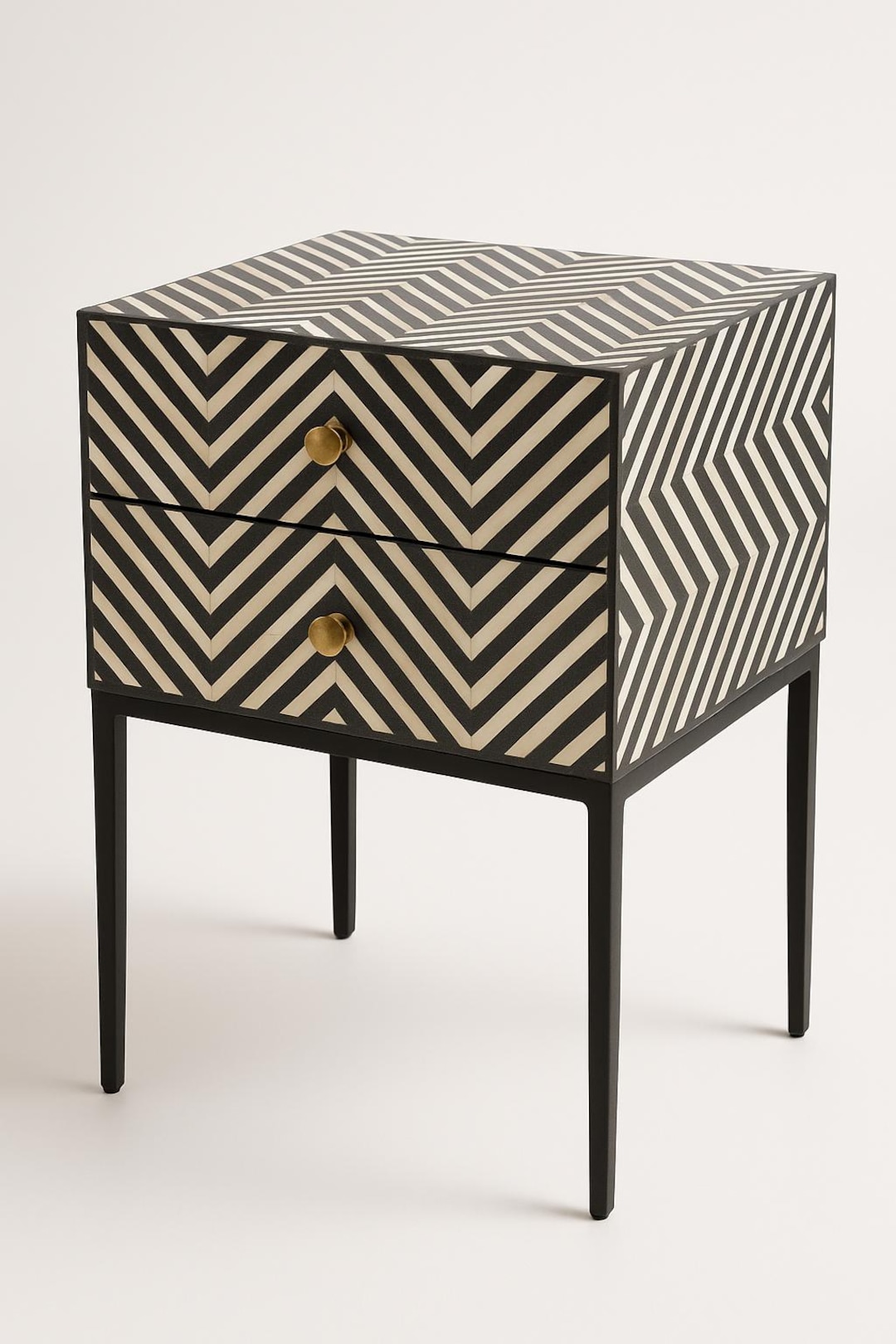 Chevron Bone Inlay Nightstand – Modern Black & White, Handcrafted ...