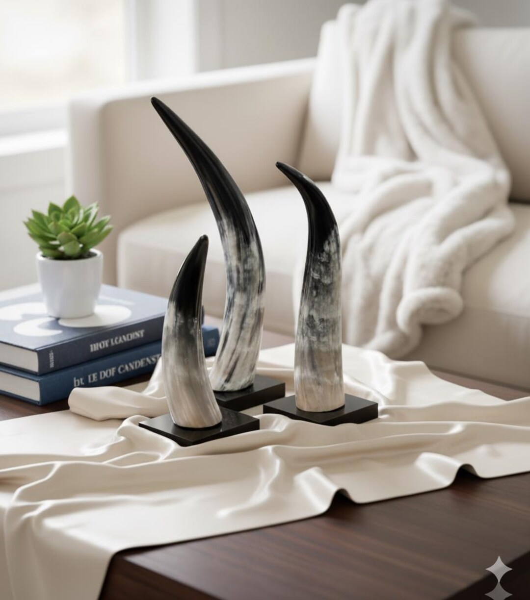 Decorative Horn Set: Modern Rustic Table Decor Accent on Black Base - Etsy