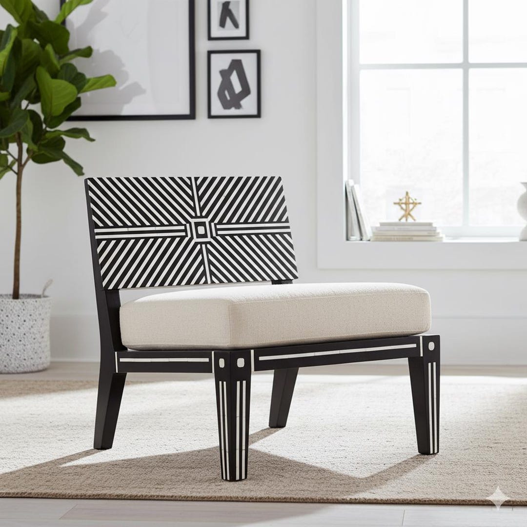 Bone Inlay Geometric Accent Chair | Black & White Lounge Chair ...