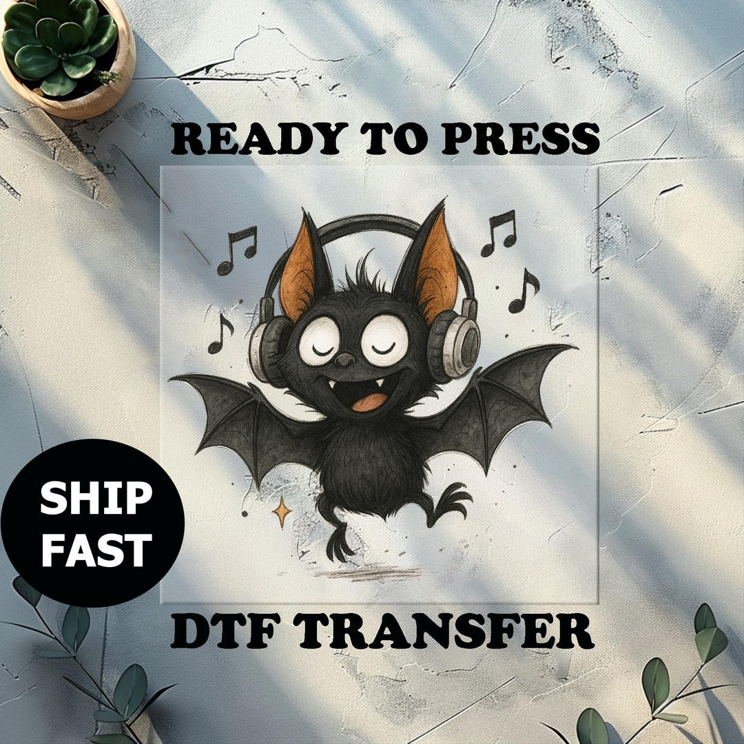 Bat Music Halloween Dtf, Spooky Season Cute Funny Bat ,heat Transfer ...