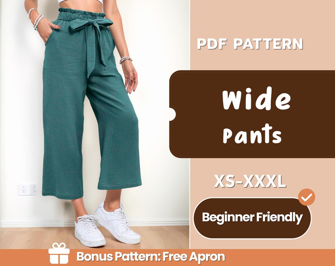 Wide Pants Sewing Pattern, Easy Beginner Pattern XS - XXXL, Women Pants ...